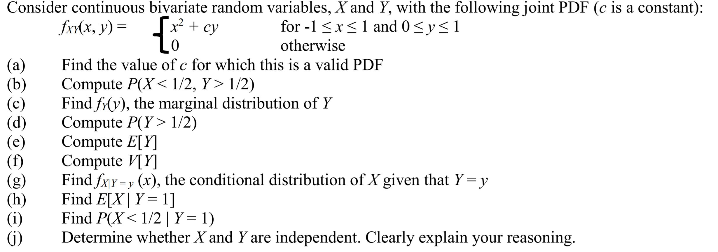 Solved Lo ESETE'DO ES Consider continuous bivariate random | Chegg.com