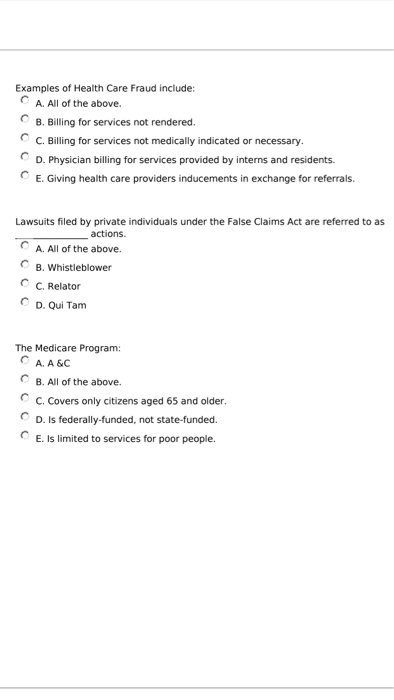 Solved Examples of Health Care Fraud include: A. All of the | Chegg.com