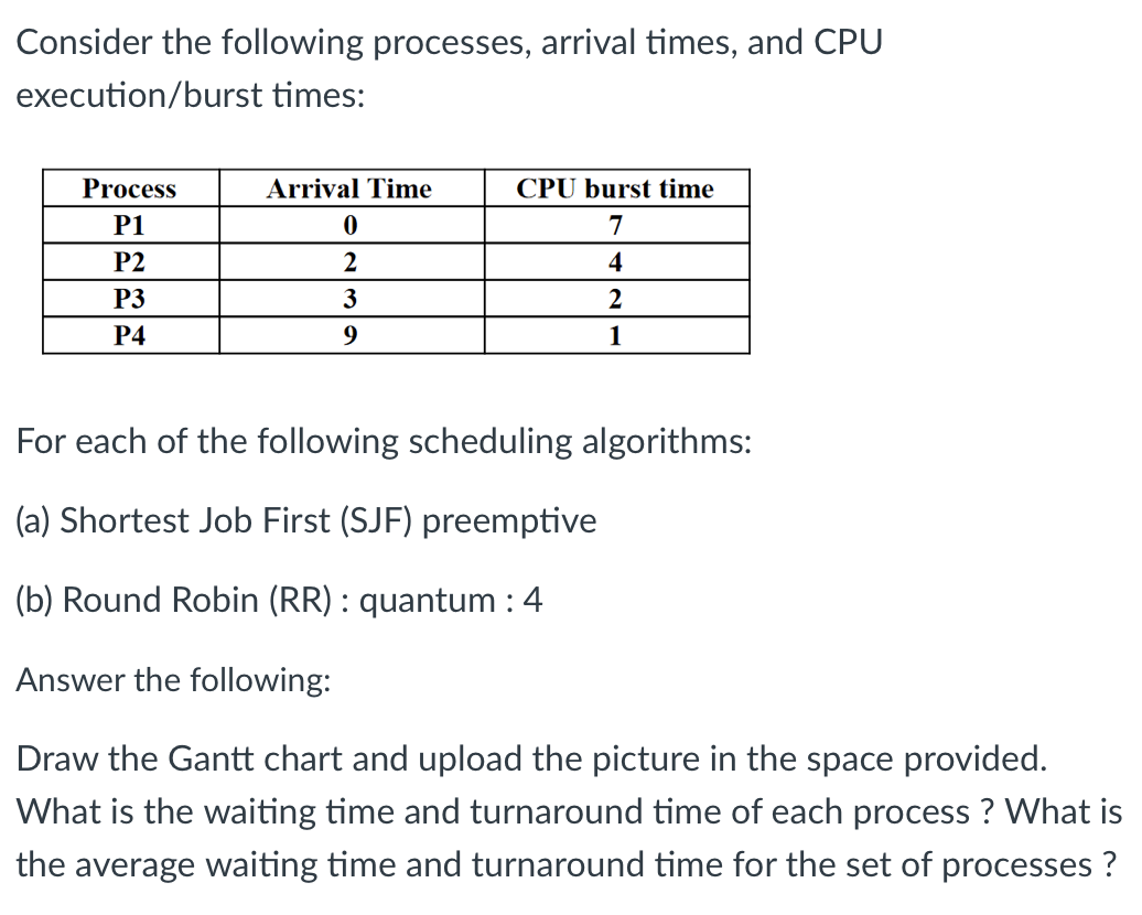 Solved Consider the following processes, arrival times, and | Chegg.com