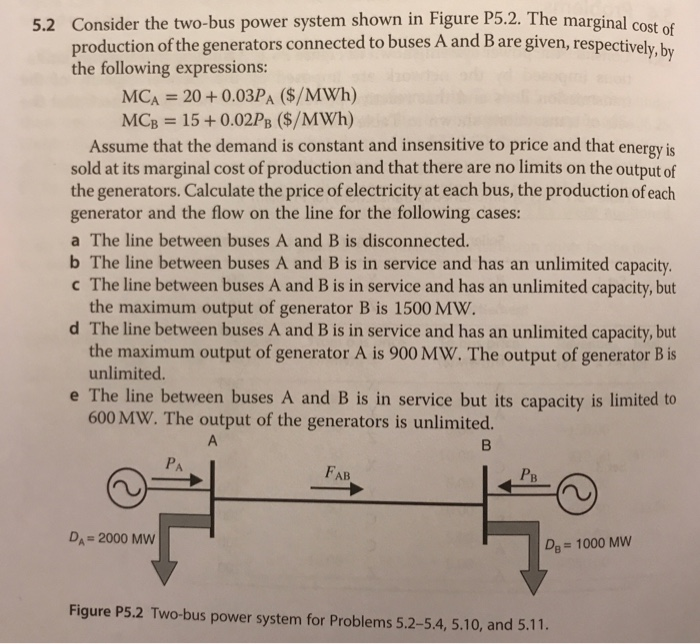 Solved 5.2 Consider the two-bus power system shown in Figure | Chegg.com