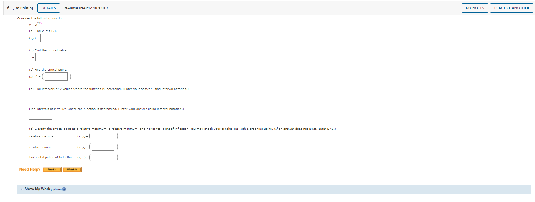 Solved 6. [-/8 Points] DETAILS HARMATHAP12 10.1.019. MY | Chegg.com