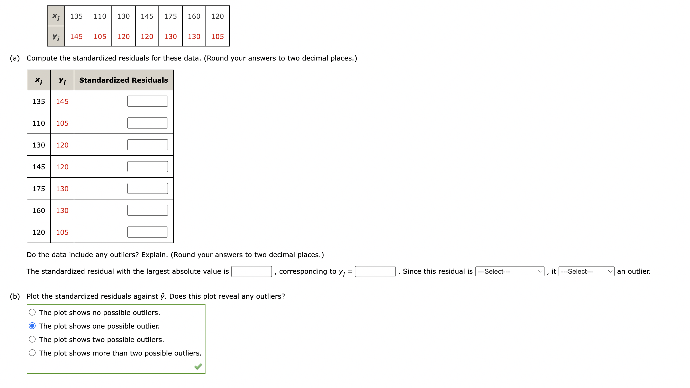 (a) ﻿Compute the standardized residuals for these | Chegg.com