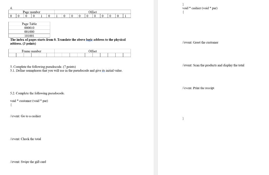 Solved void * cashier (void * par) The index of pages starts | Chegg.com