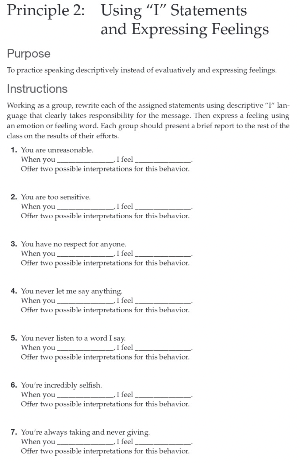 Solved Principle 2: Using “I” Statements and Expressing | Chegg.com