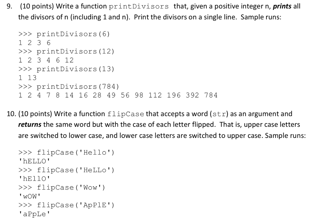 Solved 9 10 Points Write A Function Print Divisors That 7176