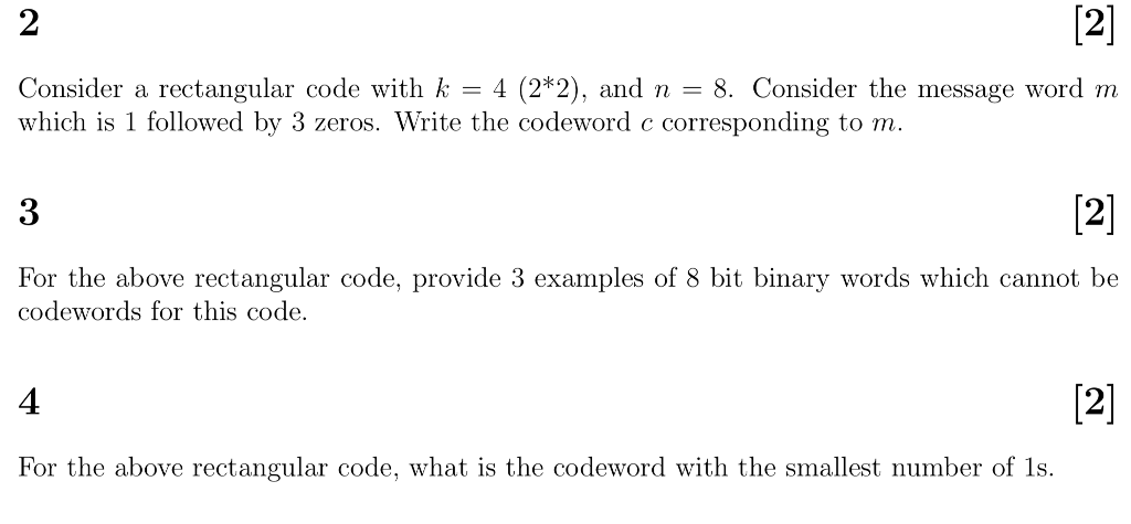 2 2 Consider a rectangular code with k - 4 (2*2), and | Chegg.com