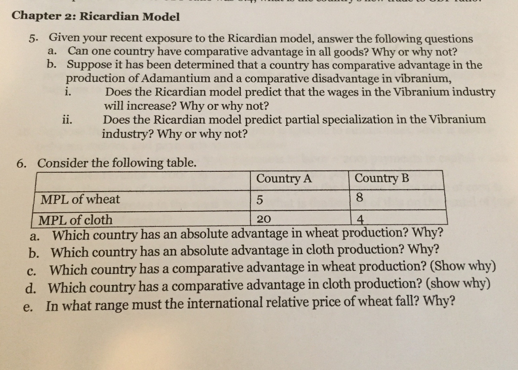 Solved Chapter 2: Ricardian Model Given your recent exposure | Chegg.com