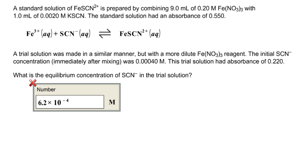 Solved A standard solution of FeSCN2 is prepared by | Chegg.com