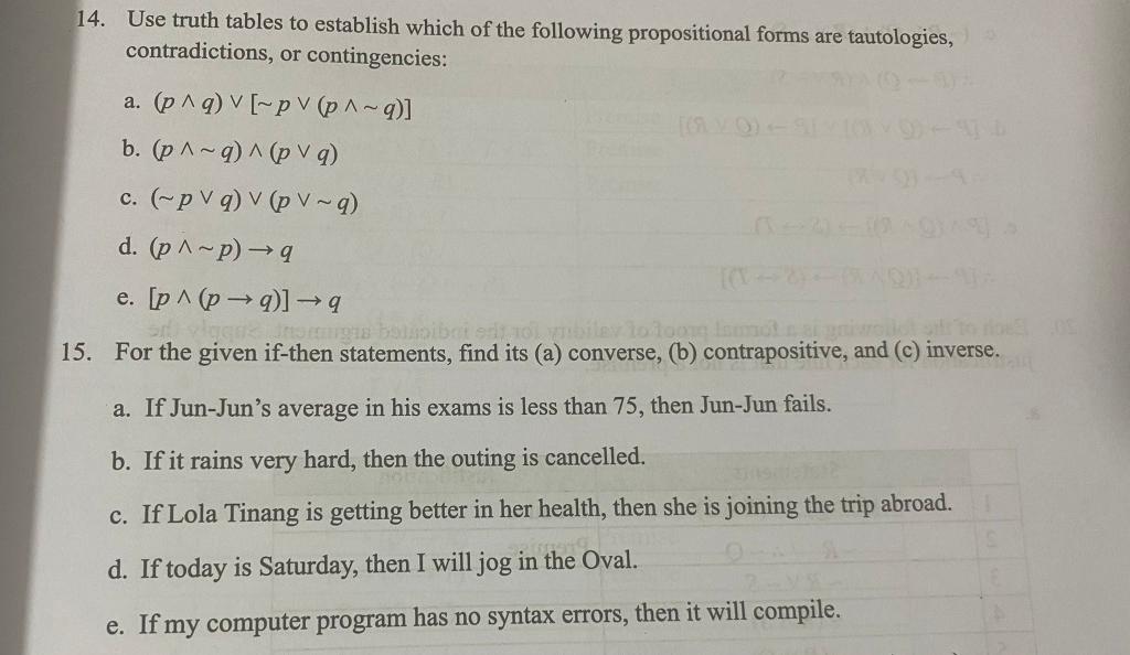Solved 14. Use truth tables to establish which of the | Chegg.com