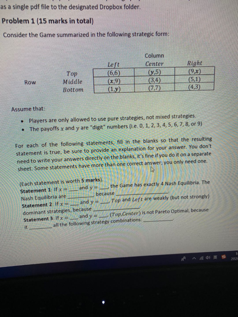 Solved as a single pdf file to the designated Dropbox | Chegg.com