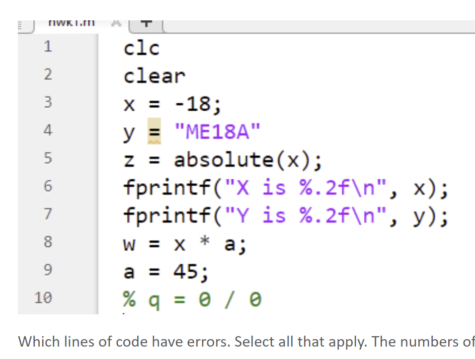 Solved Which lines of code have errors. Select all that | Chegg.com