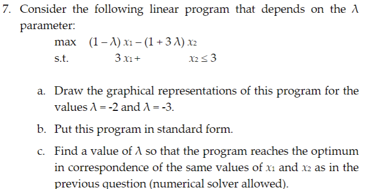Solved 7. Consider the following linear program that depends | Chegg.com