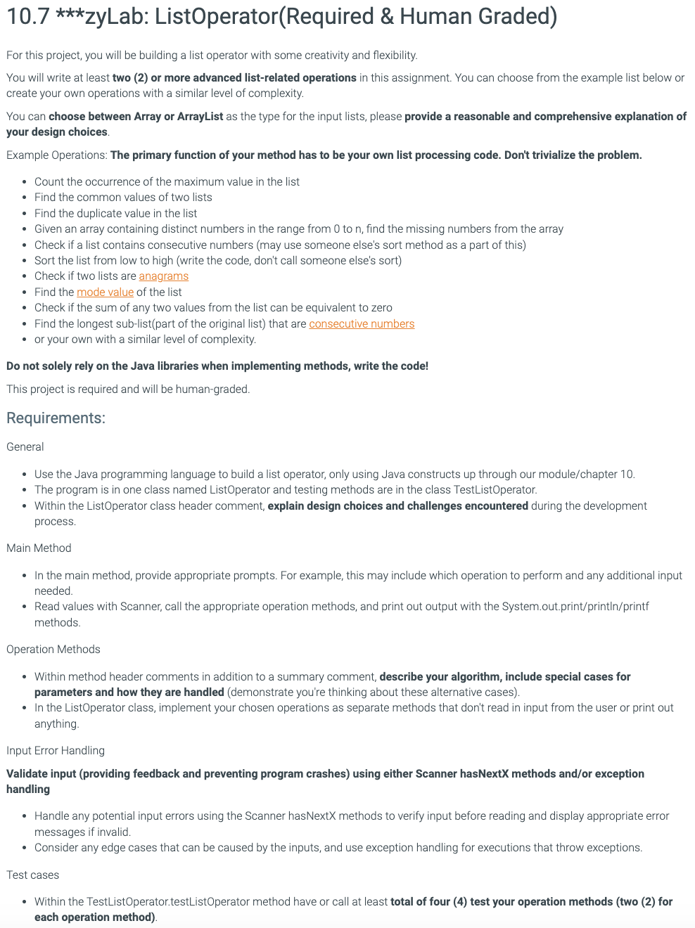 Solved For this project, you will be building a list | Chegg.com