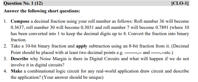 Solved Question No. 1 (12) [CL0-1]. Answer the following | Chegg.com