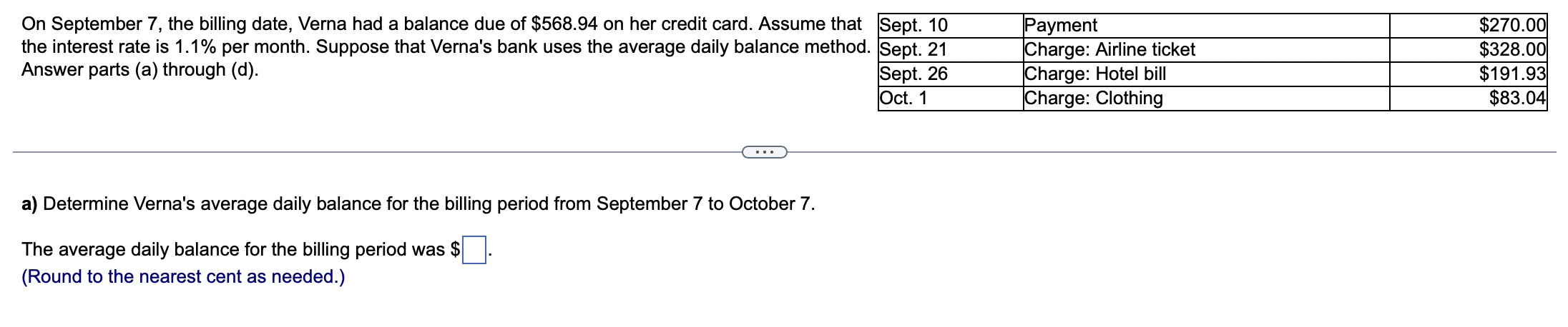 Solved On September 7 , the billing date, Verna had a | Chegg.com