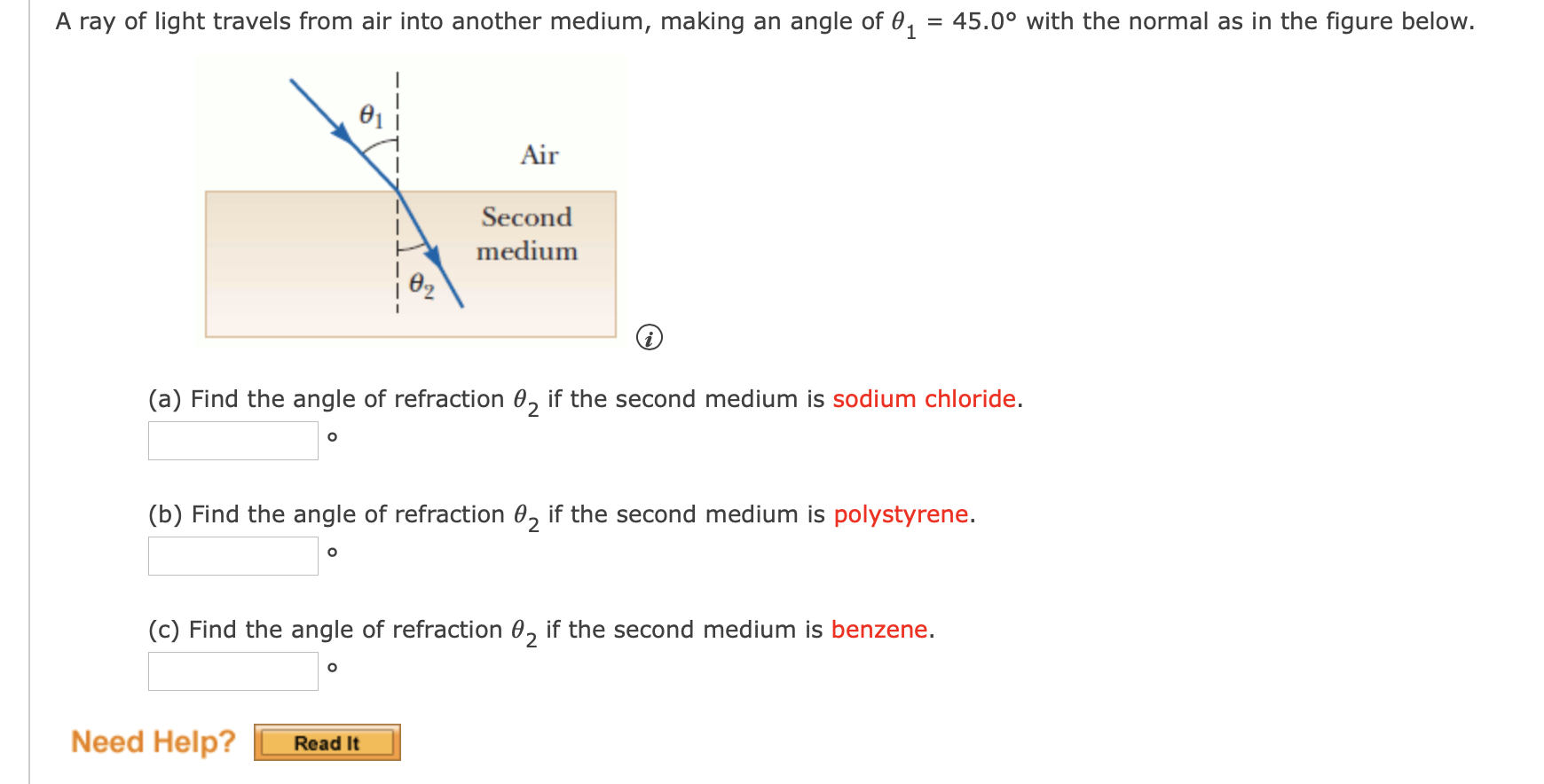 Solved A ray of light travels from air into another medium, | Chegg.com