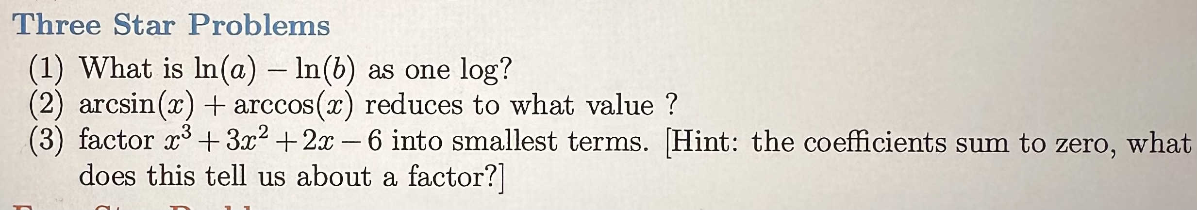 Solved Three Star Problems (1) What is ln(a)−ln(b) as one | Chegg.com