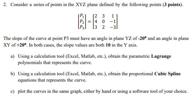 2. Consider a series of points in the XYZ plane | Chegg.com