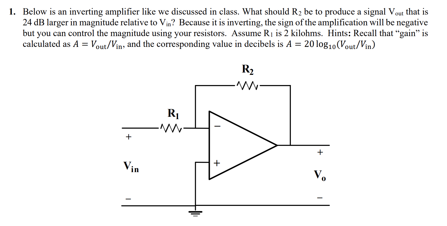 Solved 1. Below is an inverting amplifier like we discussed | Chegg.com