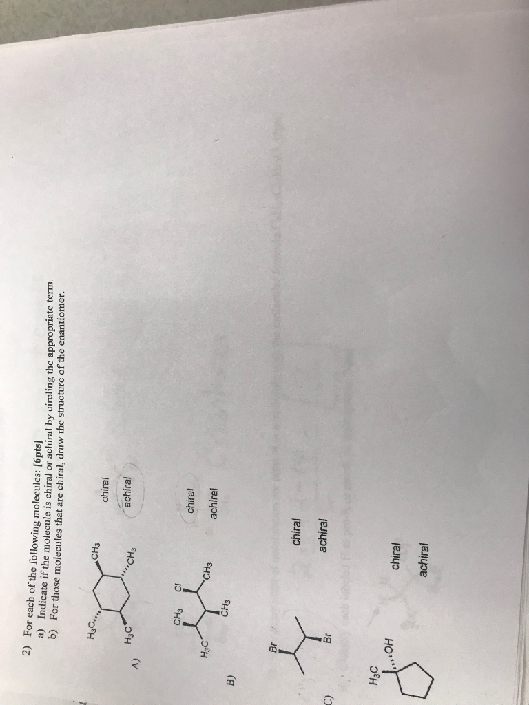 Solved 2) For each of the following molecules: [6pts] a) | Chegg.com