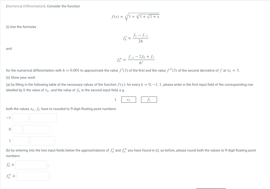 Solved (Numerical Differentiation). Consider the function | Chegg.com