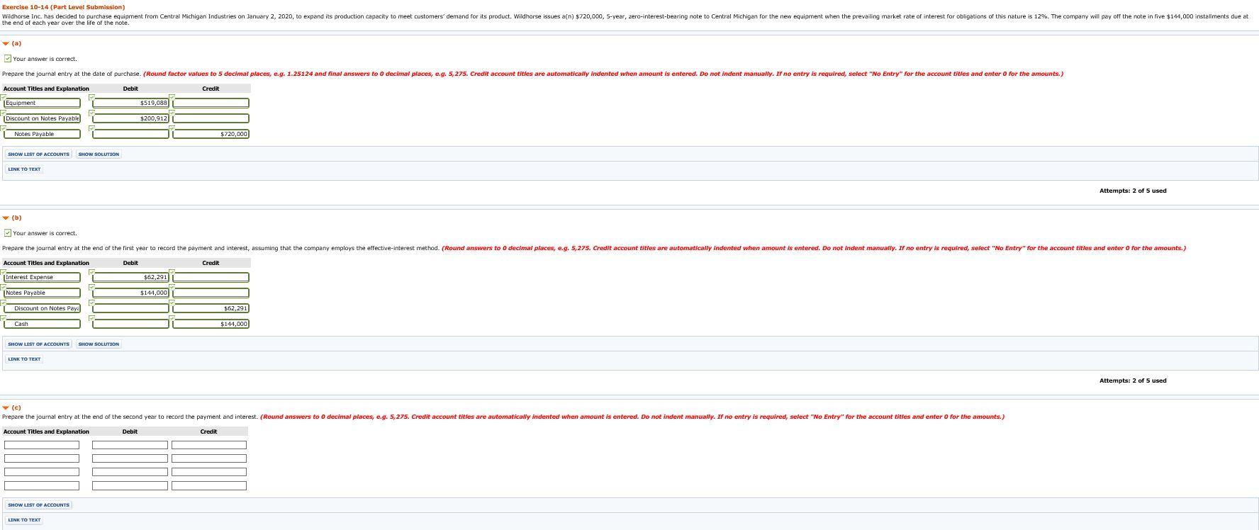 Solved Exercise 10-14 (Part Level Submission) Wildhorse Inc. | Chegg.com