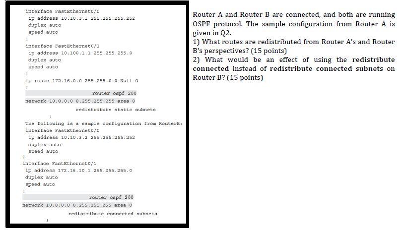 Router A and Router B are connected, and both are | Chegg.com