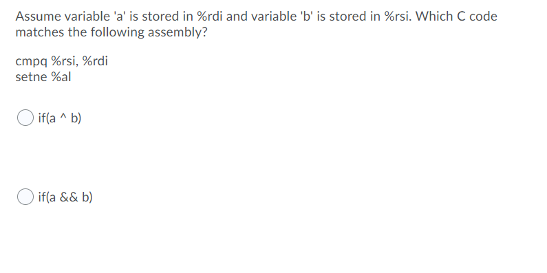 Solved Assume variable 'a' is stored in %rdi and variable | Chegg.com