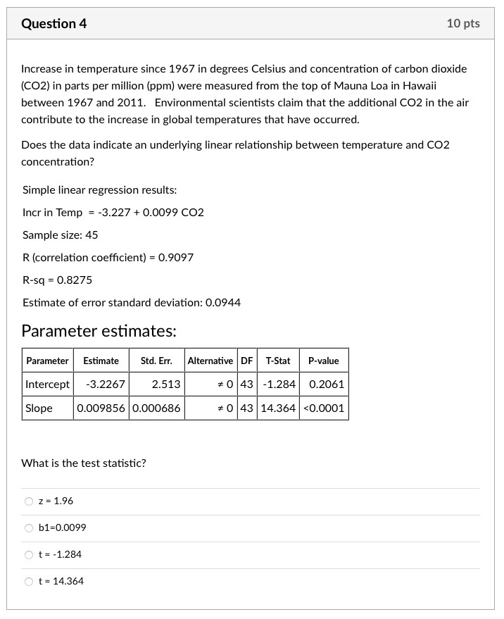 Solved Question 4 10 pts Increase in temperature since 1967 | Chegg.com