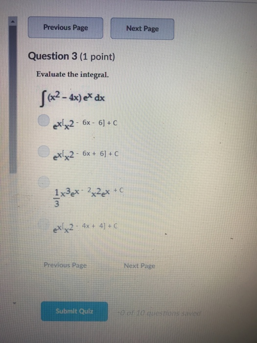 Solved Previous Page Next Page Question 3 (1 point) Evaluate | Chegg.com