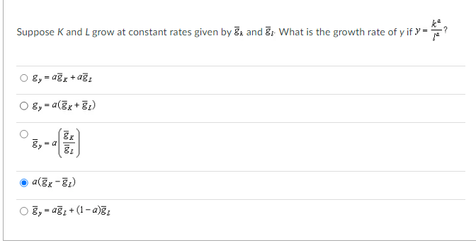 Solved Suppose K and L grow at constant rates given by gˉk | Chegg.com