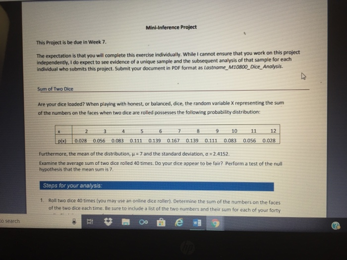 Solved Mini-Inference Project This Project is be due in Week | Chegg.com