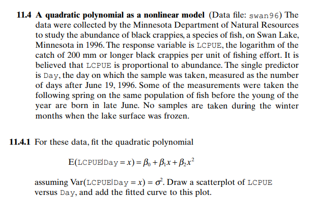 11.4 A quadratic polynomial as a nonlinear model | Chegg.com
