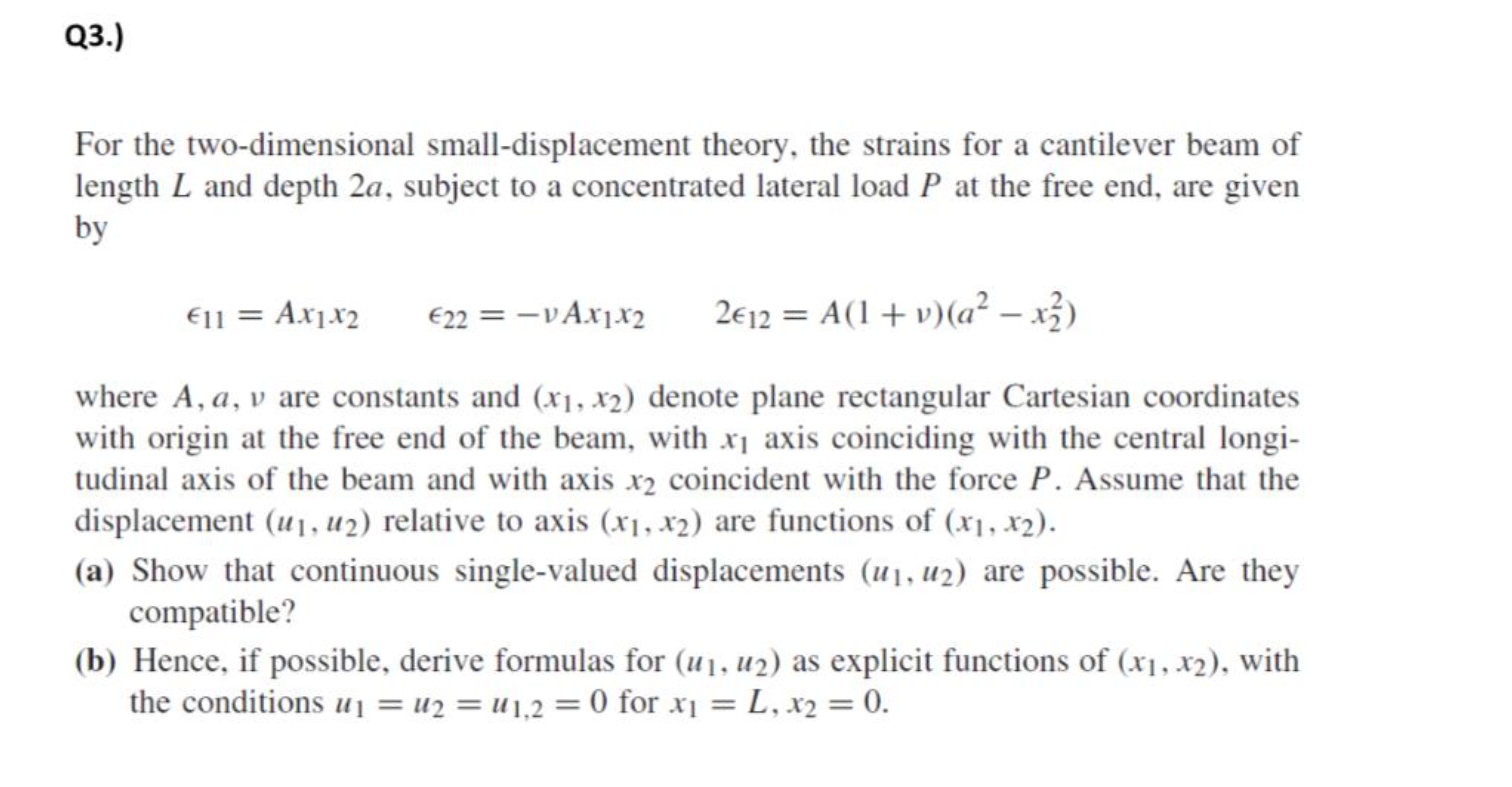 Solved For the two-dimensional small-displacement theory, | Chegg.com