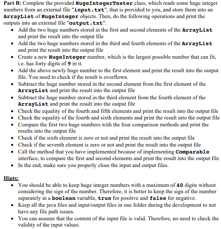 Solved Part B Complete The Provided Hugeintegertester