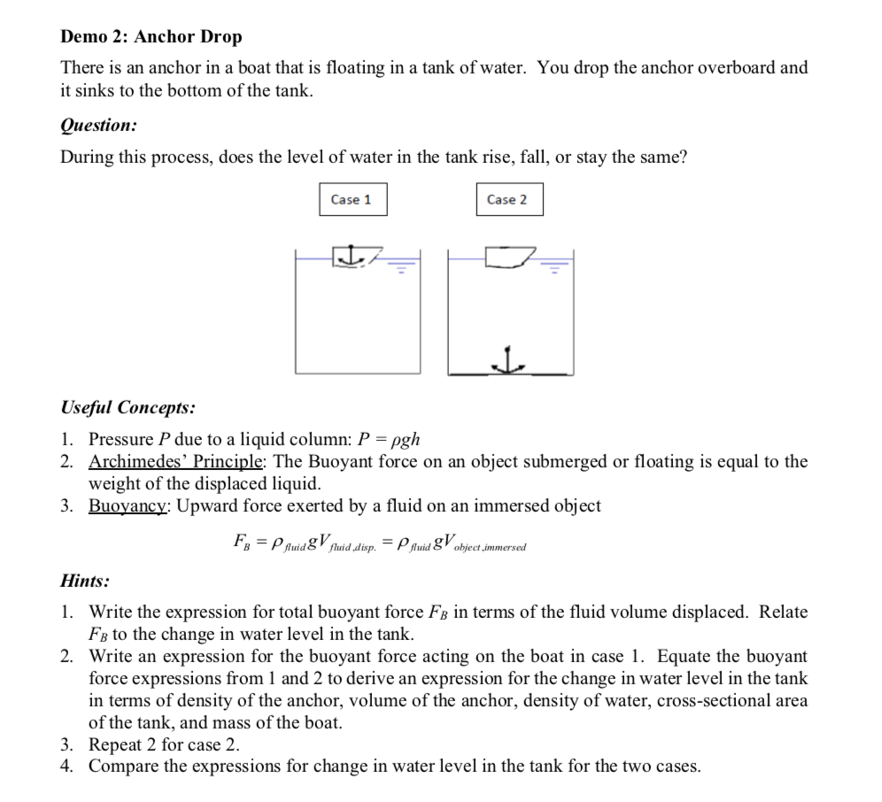 Solved Demo 2: Anchor Drop There is an anchor in a boat that | Chegg.com