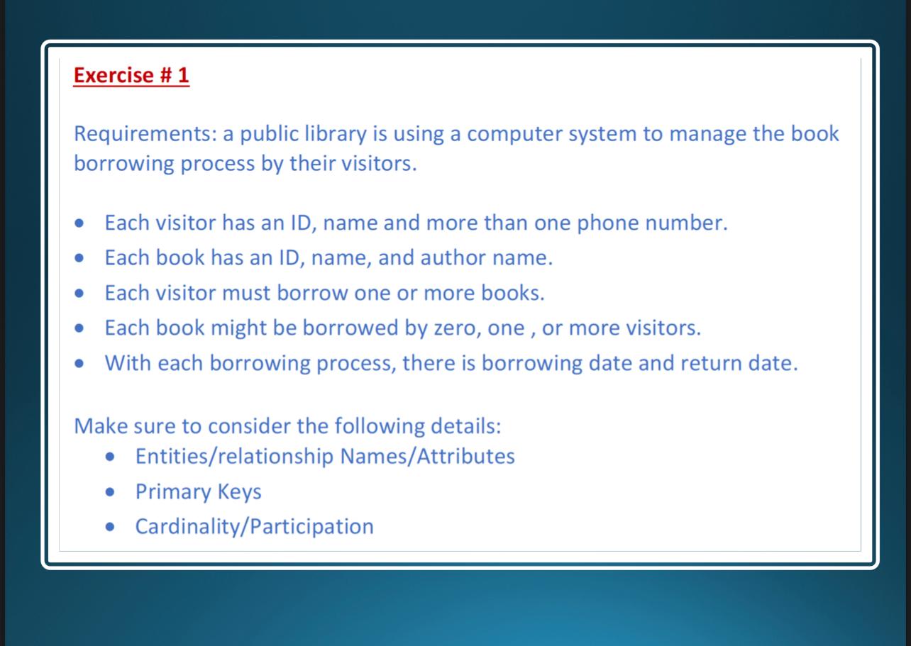 Solved Exercise #1 Requirements: a public library is using a | Chegg.com
