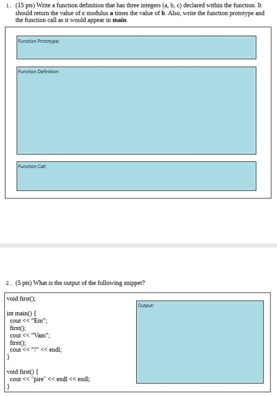 Solved 1. (15 pts) Write a function definition that has | Chegg.com
