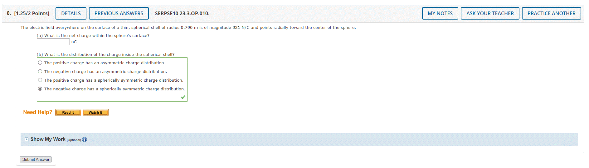 Solved I need help on my electrostatics homework for physics | Chegg.com