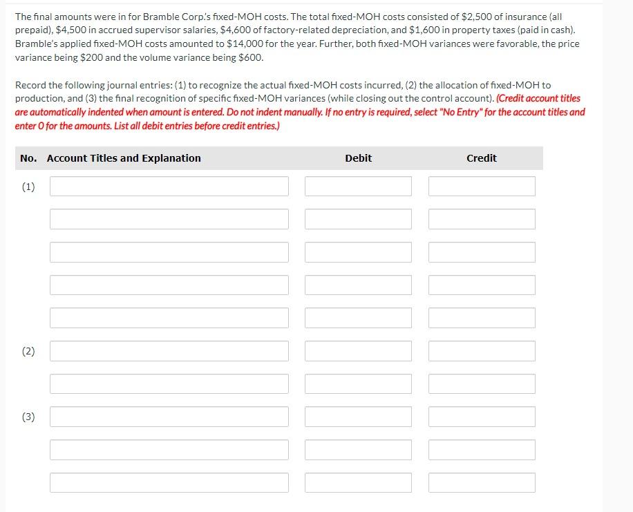 Solved The final amounts were in for Bramble Corp.'s | Chegg.com