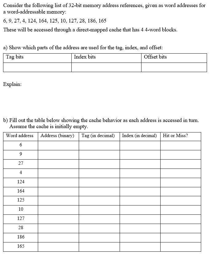 Solved Consider the following list of 32-bit memory address | Chegg.com