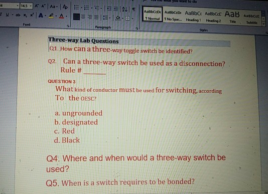 Solved 145 -AA Aa- Font Paragraph Styles Three-way Lab | Chegg.com