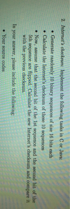 Internet's checksum: Implement the following tasks in | Chegg.com