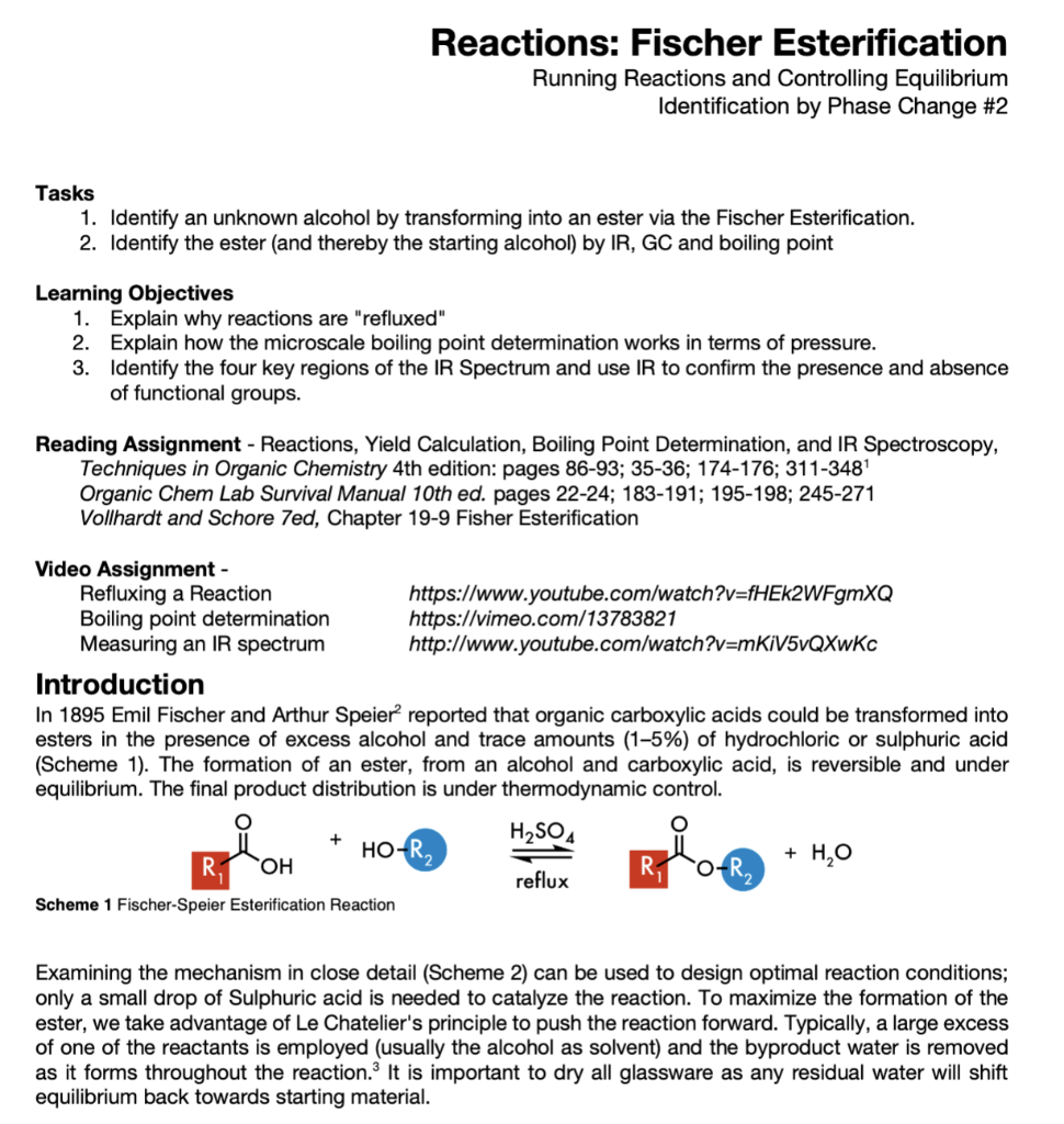Solved Reactions: Fischer Esterification Running Reactions | Chegg.com