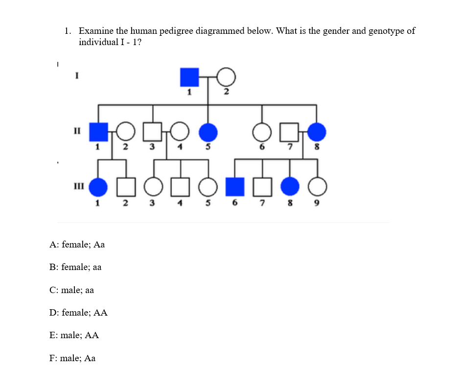 Solved 1. Examine the human pedigree diagrammed below. What | Chegg.com