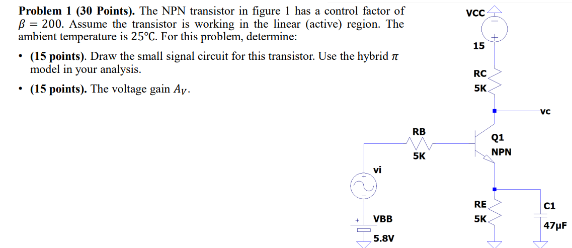 Solved Problem 1 (30 Points). The NPN transistor in figure 1 | Chegg.com