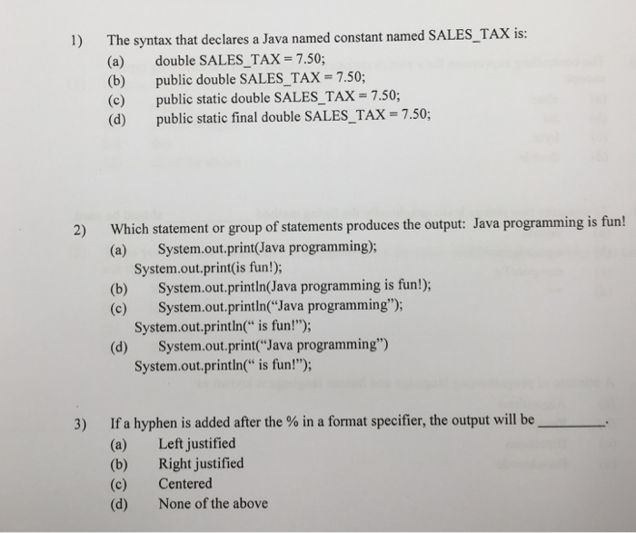 Solved The syntax that declares a Java named constant named | Chegg.com