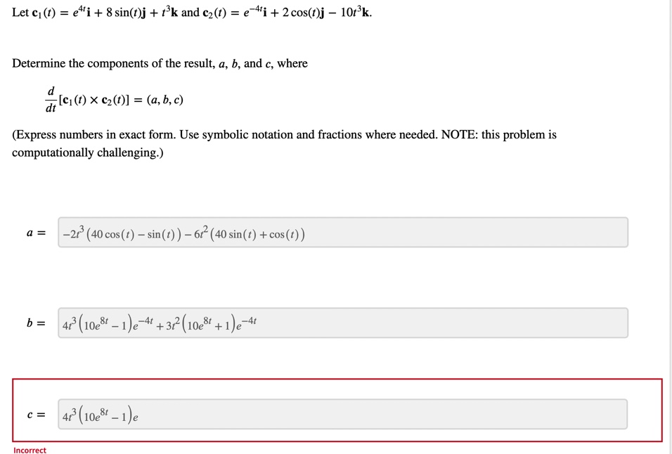 Solved Let \\( \\mathbf{c}_{1}(t)=e^{4 t} \\mathbf{i}+8 | Chegg.com