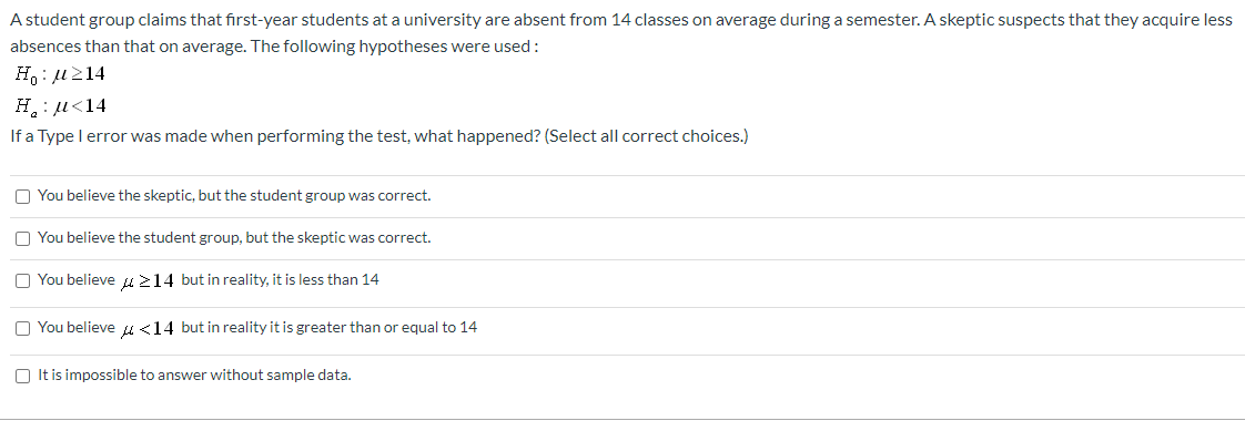 Solved A student group claims that first-year students at a | Chegg.com