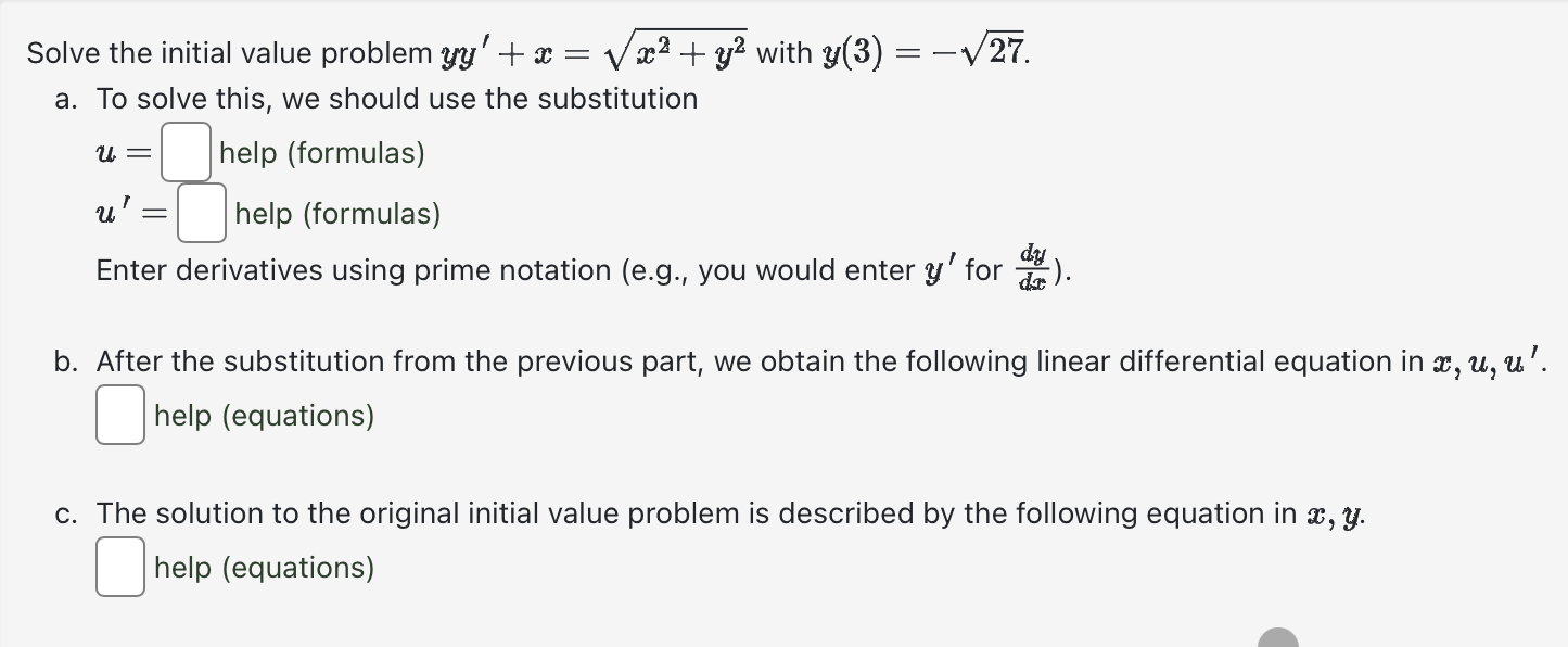 Solved Solve the initial value problem yy′+x=x2+y2 with | Chegg.com